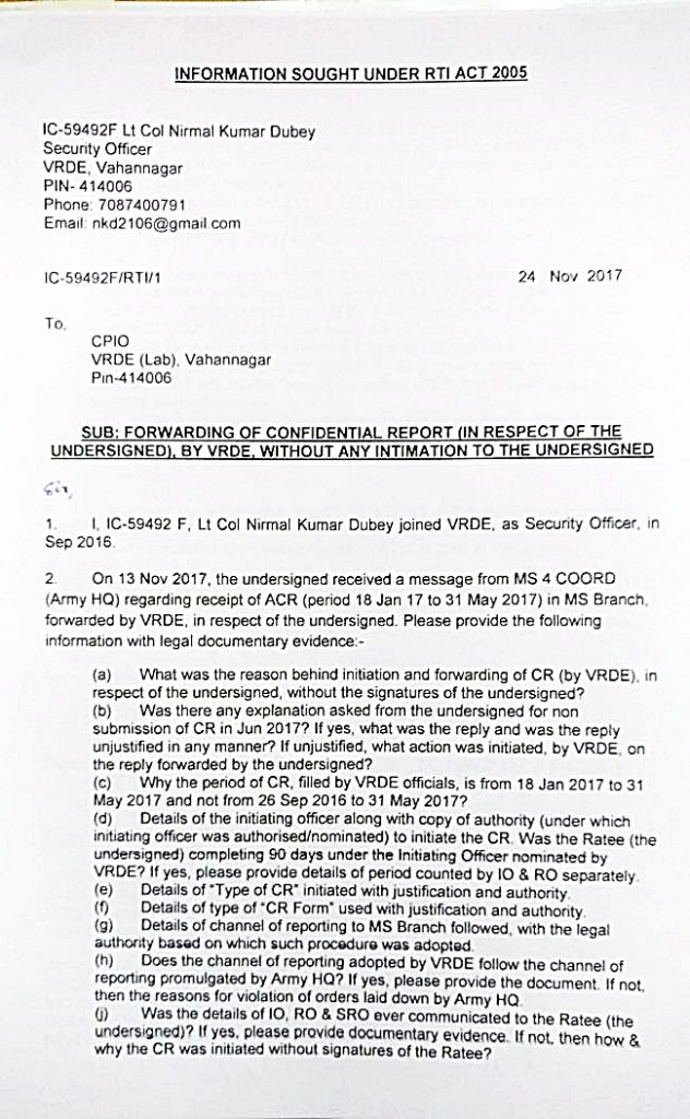 See the understanding of RTI Act 2005 by CPIO of VRDE, DRDO